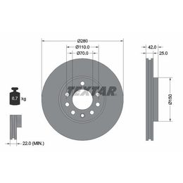 TEXTAR Bremsscheibe PRO vorne rechts links innenbel&uuml;ftet 280mm f&uuml;r VAUXHALL OPEL 95526655 93197592 9117678 92091903