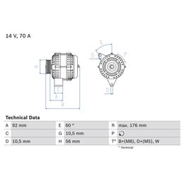 Bosch Generator 14V 70A f&uuml;r MERCEDES-BENZ 008154960280 0081549602 A009154410280 0 986 036 820
