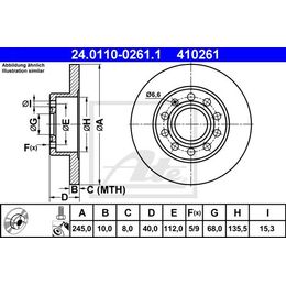 ATE Bremsensatz-Vorn und hinten SG00000DJP Bremsensatz, Scheibenbremse vorne rechts links bel&uuml;ftet 245mm f&uuml;r SKODA SEAT VAG 8E0698151M 1J0698451C 1E06