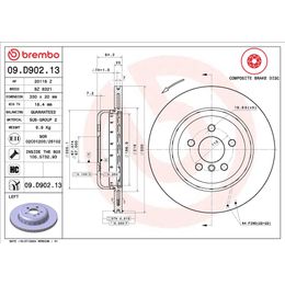 Brembo Bremsscheibe TWO-PIECE DISCS LINE 09.D902.13 hinten links innenbel&uuml;ftet 330mm f&uuml;r TOYOTA BMW (BRILLIANCE) 34207915319 34206883979 34216882245