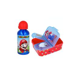 Super Mario Alu-Trinkflasche + Premium Brotdose Lunchbox in Mehrfarbig | Gr.: onesize