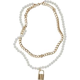 Urban Classics Unisex Padlock Pearl Layering Necklace in gold | Gr.: onesize