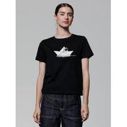wat? Apparel T-Shirt Astronaut in paper boat in Schwarz | Gr.: 34