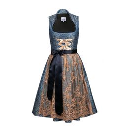 Edelnice Midi Dirndl 2-teilig Stehkragen Estelle in blau | Gr.: 44