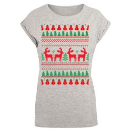 F4NT4STIC T-Shirt Christmas Reindeers Weihnachten Muster in grau meliert | Gr.: XXL