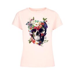 F4NT4STIC Ladies Box T-Shirt Totenkopf Blumen in pink | Gr.: L