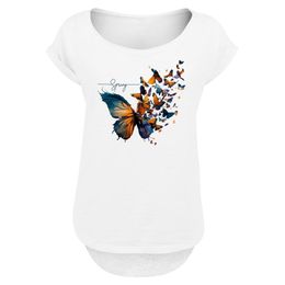 F4NT4STIC Long Cut T-Shirt Schmetterling Fr&uuml;hling in wei&szlig; | Gr.: S