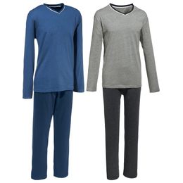 REDBEST Single-Jersey Schlafanzug 2er-Pack in blau/hellgrau-anthrazit meliert | Gr.: 50