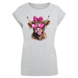 F4NT4STIC T-Shirt Highland Cow Valentinstag Sonnenbrille in grau meliert | Gr.: XXL