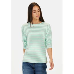 Camel Active Langarmshirt mit Rundhalsausschnitt in Gr&uuml;n-Wei&szlig; | Gr.: XL