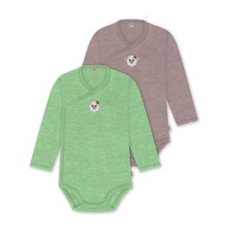 Normani Outdoor Sports 2er Pack Bio Baby-Body Langarm Wickelbody in Gr&uuml;n/Rosa | Gr.: 74