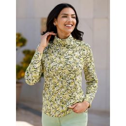 Stehkragenshirt Classic Basics "Stehkragen-Shirt", Damen, Gr. 48, bunt (lindgrün, zitrone, bedruckt), 100% Baumwolle, bedruckt, gemustert, mehrfarbig, Shirts Stehkragenshirt