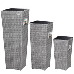 Casaria Polyrattan Blumentopf 3er-Set Grau
