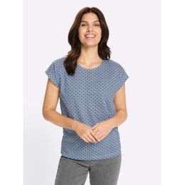Sieh an! Rundhals-Shirt in jeansblau-ecru-bedruckt | Gr.: 48