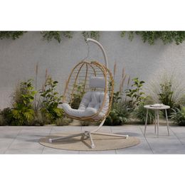 Ambia Garden H&auml;ngesessel, Natur, Hellgrau, Beige, Metall, Kunststoff, Textil, F&uuml;llung: Polyester, 100x186x111 cm, Gartenm&ouml;bel, H&auml;ngesessel