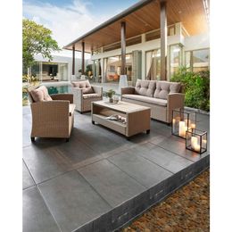 Ambia Garden Loungegarnitur, Grau, Beige, Metall, Kunststoff, Textil, 11-teilig, F&uuml;llung: Schaumstoff, eckig, 124x76x67 cm, Loungem&ouml;bel, Gartenlounge-Sets