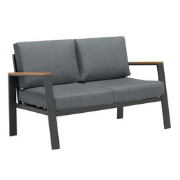 Ambia Garden Loungesofa, Anthrazit, Grau, Natur, Holz, Metall, Textil, Eukalyptusholz, massiv, 2-Sitzer, F&uuml;llung: Komfortschaum,Schaumstoff, Polyester, 132x74x75 cm, Loungem&ouml;bel, Outdoorsofas