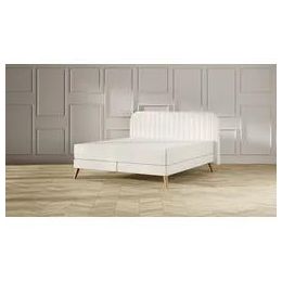 EMMA Elite Boxspringbett V2 &ndash; Beige - 180x200cm - Kopfteil Streifen - Holzf&uuml;&szlig;e