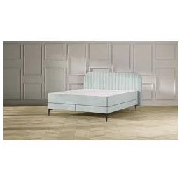 EMMA Elite Boxspringbett Komfort V2 &ndash; Mint - 200x200 cm - Kopfteil Streifen - Metallf&uuml;&szlig;e