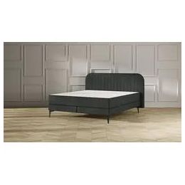 EMMA Elite Boxspringbett Komfort V2 &ndash; Dunkelgrau - 200x200 cm - Kopfteil Streifen - Metallf&uuml;&szlig;e