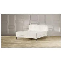 EMMA Elite Boxspringbett V2 &ndash; Beige - 160x200cm - Kopfteil Streifen - Metallf&uuml;&szlig;e