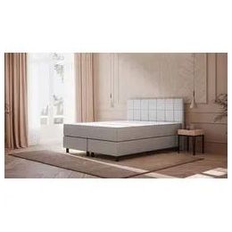 EMMA Original Boxspringbett Komfort 180x200 cm - hellgrau - F&uuml;&szlig;e Schwarz - Kopfteil gesteppt