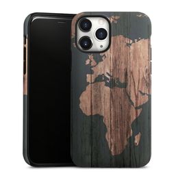 DeinDesign iPhone 11 Pro Handy Panzer Handyh&uuml;lle robuste Outdoor H&uuml;lle Schutzh&uuml;lle matt Map Wooden Look World Map Tough Case