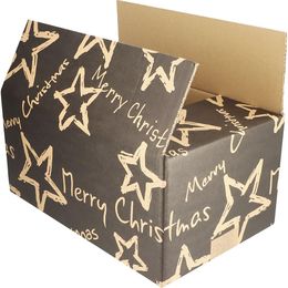 ratioform terra Versandkarton Christmas Stars, schwarz, VE 15 Stk, LxBxH 390 x 290 x 200 mm