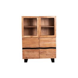 B-Ware Einzelst&uuml;ck Highboard Vitrine 103 x 45 x 148 cm Akazienholz massiv naturfarben Kyoto
