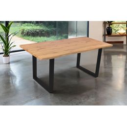 Esstisch 180x90 cm Baumkante Holz Wildeiche-Optik U-Gestell Metall schwarz JOSY