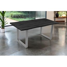 Esstisch 180x90 cm Baumkante Holz Grau-Optik U-Gestell Metall silber JOSY