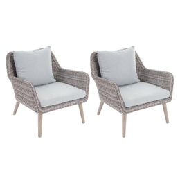 Mendler 2er-Set Poly-Rattan Sessel Bilbao, Lounge-Sessel Stuhl Gartensessel inkl. Sitzkissen, Alu-Gestell, g 45691