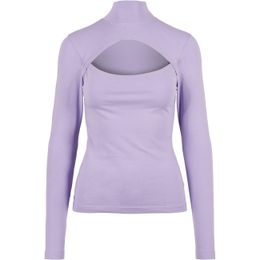 Langarmshirt Urban Classics "Urban Classics Damen Ladies Cut-Out Turtleneck Longsleeve", Mädchen, Gr. 5XL, lavender, 95% Baumwolle, 5% Elasthan, unifarben, slim fit, amerikanischer Ausschnitt, Shirts