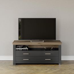 Lowboard "York", grau (grau, eiche), B:140cm H:63cm T:51cm, MDF, SET ONE BY Musterring, Sideboards, Lowboard, Typ 32, mit 4 Schubk&auml;sten, Beleuchtung optional, Breite 140 cm