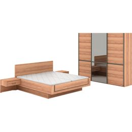 Schlafzimmer-Set Musterring "Sorrent, Kleiderschrank, Bett & Nachtkommoden, teilmassiv Eiche", braun, Schrank 250cm Breit / 217cm Hoch + ohne Matratze, B/H: 180cm x 200cm, Schrank 250cm Breit / 217cm Hoch, Glas, Hartfaserplatte, Holz teilmassiv, Holzwerkstoff, Massivholz, Schlafzimmerm&ouml;bel-Sets, Schlafzimmer-Set, mit Schwebet&uuml;renschrank, Bett schwebende Optik, Breite Schrank 250cm