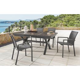 Garten-Essgruppe Destiny "COSTA GARDA", grau (anthrazit), Aluminium, Sitzm&ouml;bel-Sets, Garten-Essgruppe, (Set 5-tlg., 4 Sessel, 1 Tisch verstellbar 160/210x100x75cm) Aluminium