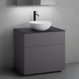 neoro n50 Unterschrank B: 80 cm mit 2 Ausz&uuml;gen, Waschtisch &Oslash; 40 cm wei&szlig; matt,, BN0064WM+BN0442GR+BN0402BM,
