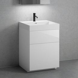 neoro n50 Unterschrank B: 60 cm mit 2 Ausz&uuml;gen, Waschtisch mit 1 Hahnloch wei&szlig; matt,, BN0137WM+BN0441WH,