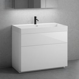 neoro n50 Unterschrank B: 100 cm mit 2 Ausz&uuml;gen, Waschtisch mit 1 Hahnloch wei&szlig; matt,, BN0139WM+BN0443WH,