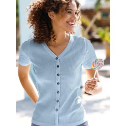 Kurzarmshirt Casual Looks "Shirt", Damen, Gr. 36, blau (hellblau), 95% Viskose, 5% Elasthan, unifarben, V-Ausschnitt, Shirts