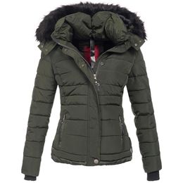 Steppjacke Navahoo "Chloe", Damen, Gr. XL (42), grün (olive), Obermaterial: 100% Polyester; Innenseite: 100% Polyester; Futter: 100% Polyester; Fellimitat: 90% Polyacryl, 10% Polyester, Jacken, hochwertige Winterjacke mit abnehmbarer Kapuze