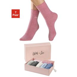 Basicsocken Lascana, Damen, Gr. 35-38, bunt (1x jeans, meliert, 1x hellblau, meliert, 1x anthrazit, meliert, 1x grau, meliert, 1x altrosa, meliert, 1x rosa, meliert, 1x ecru), Baumwollmischung, uni und meliert, elastisch, Socken, mit hochwertiger Logo Stickerei