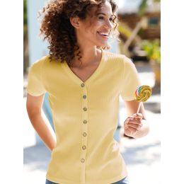 Kurzarmshirt Casual Looks "Shirt", Damen, Gr. 38, gelb (zitrone), 95% Viskose, 5% Elasthan, unifarben, V-Ausschnitt, Shirts