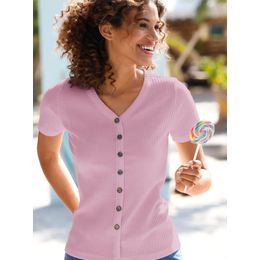 Kurzarmshirt Casual Looks "Shirt", Damen, Gr. 38, rosa (ros&eacute;), 95% Viskose, 5% Elasthan, unifarben, V-Ausschnitt, Shirts
