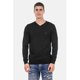Cipo & Baxx V-Ausschnitt-Pullover CIPO & BAXX "Pullover", Herren, Gr. L, schwarz, 65% Polyester, 35% Viskose, unifarben, regular fit, V-Ausschnitt, Rippb&uuml;ndchen, Pullover, mit V-Ausschnitt, CP242