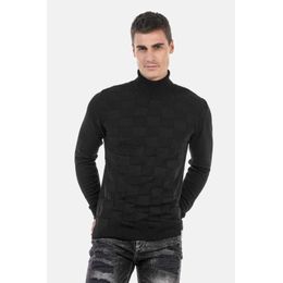 Cipo & Baxx Rollkragenpullover CIPO & BAXX "Pullover", Herren, Gr. M, schwarz, Feinstrick, 65% Polyester, 35% Viskose, unifarben, regular fit, Rundhals, Pullover Rollkragenpullover, mit kariertem Strickmuster, CP241