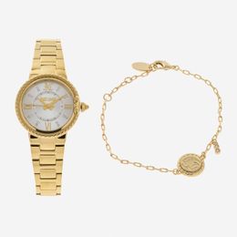 Just Cavalli 2-teiliges goldfarbenes Set aus Armbanduhr & Armband