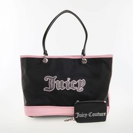 Juicy Couture Schwarz-rosafarbene Tote Bag mit großem Logo
