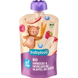Quetschie Himbeere & Heidelbeere in Apfel mit Grie&szlig; ab 1 Jahr babylove