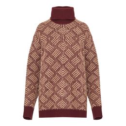 Funky Buddha Pullover Damen Gr&ouml;&szlig;e M beige / dunkelrot